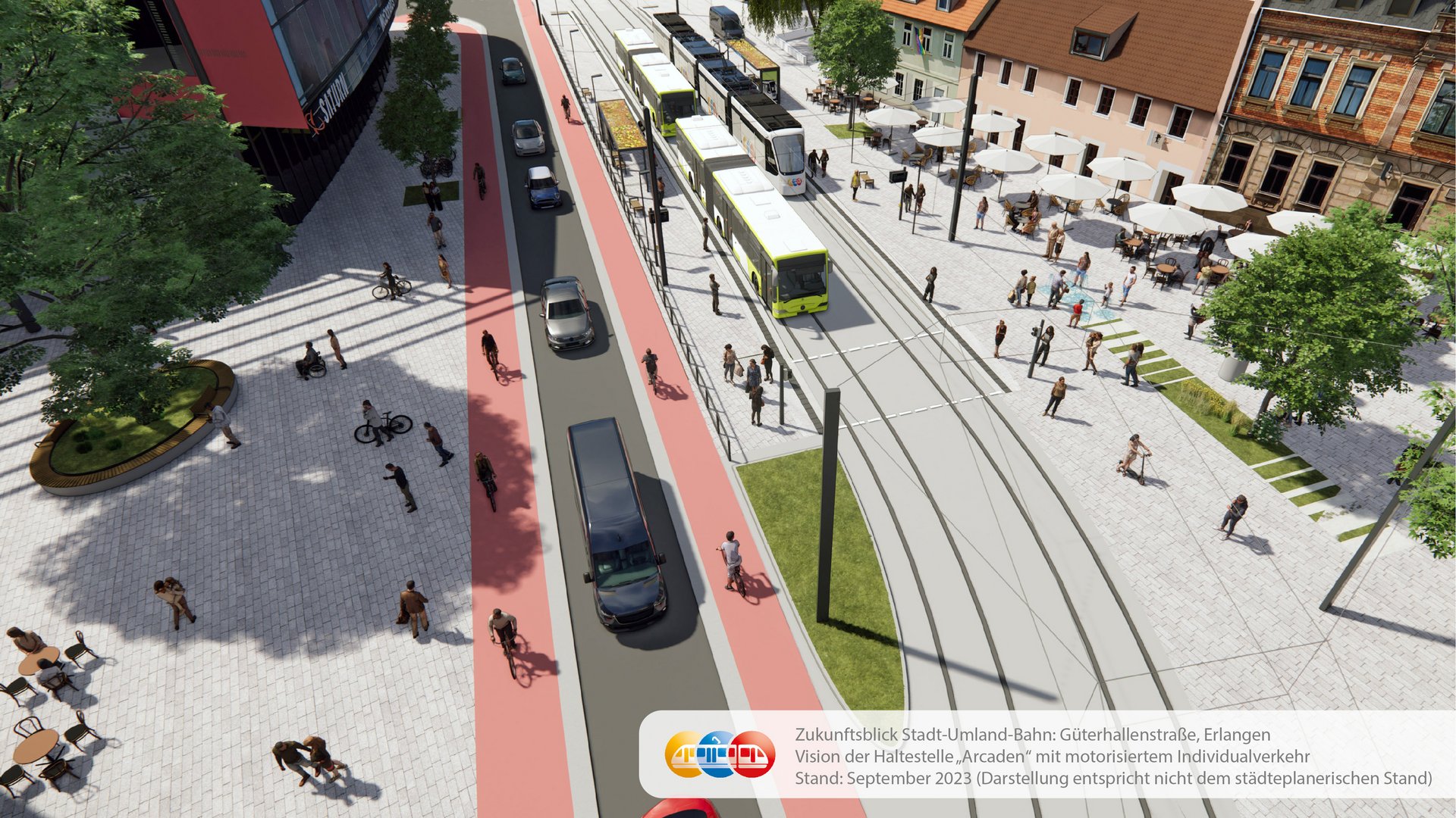 Die StUB entlang der Arcaden in Erlangen